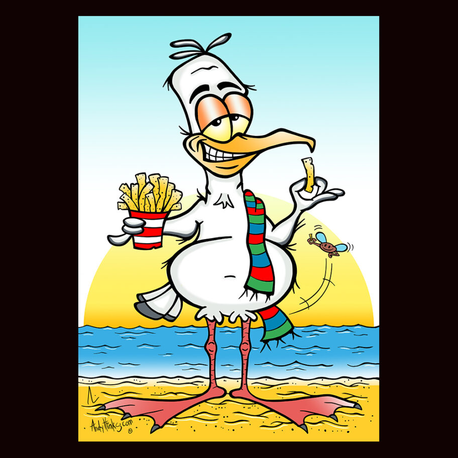 Another Original Print - Seagull Havin a Chip ! - andyhinks.com